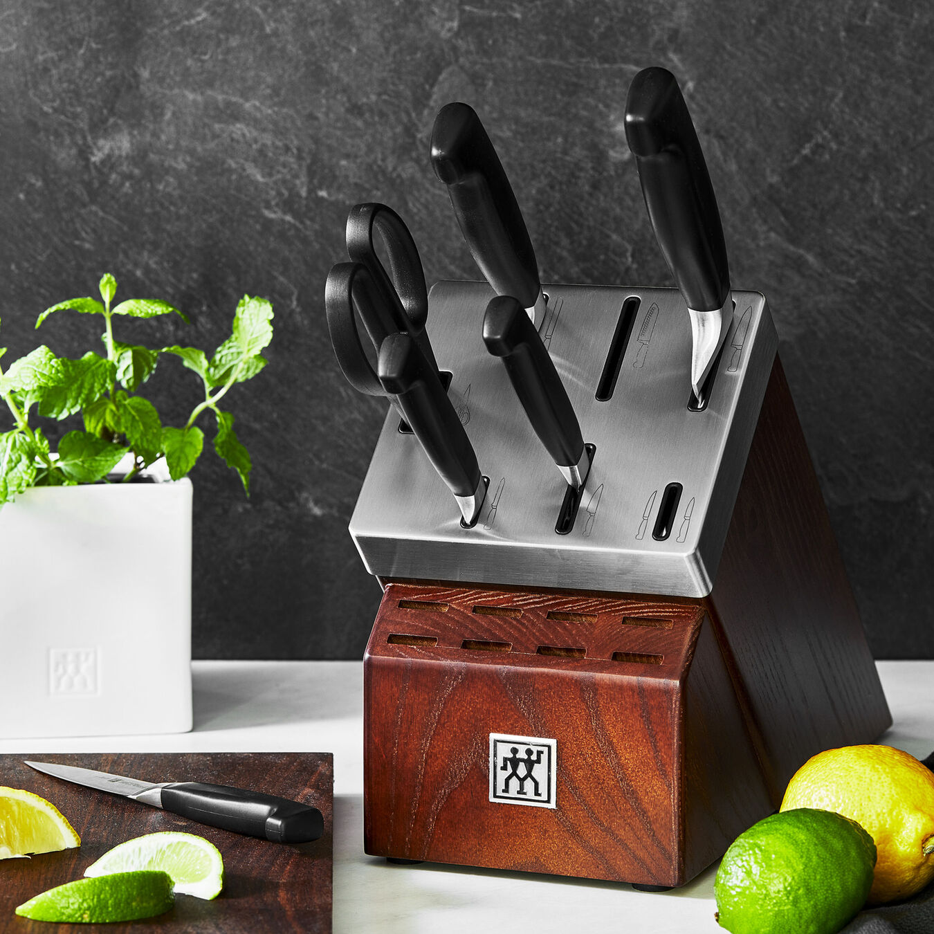 ZWILLING Four Star 7-pc, Self-Sharpening Knife Block Set, silver-black ...