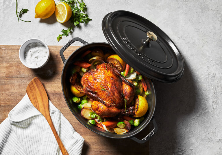 Recipe for a delicious Roast Chicken with Potatoes and Brussels Sprouts ...